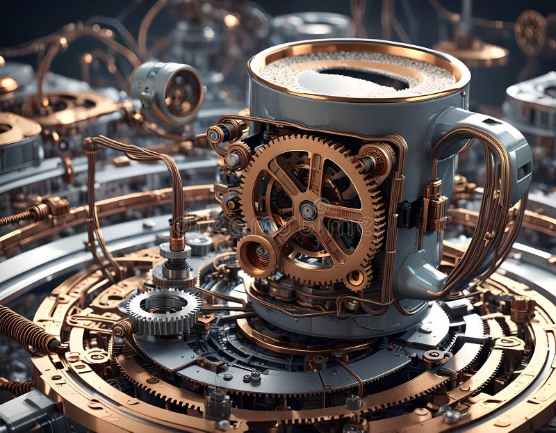 Mechanical Coffee Cup with Gears. Generative AI Stock Photo - Image of ...