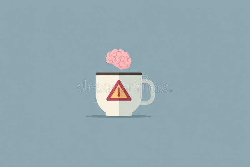 Coffee Cup with Warning Icon and Brain Overlay Symbolizes Alertness and ...