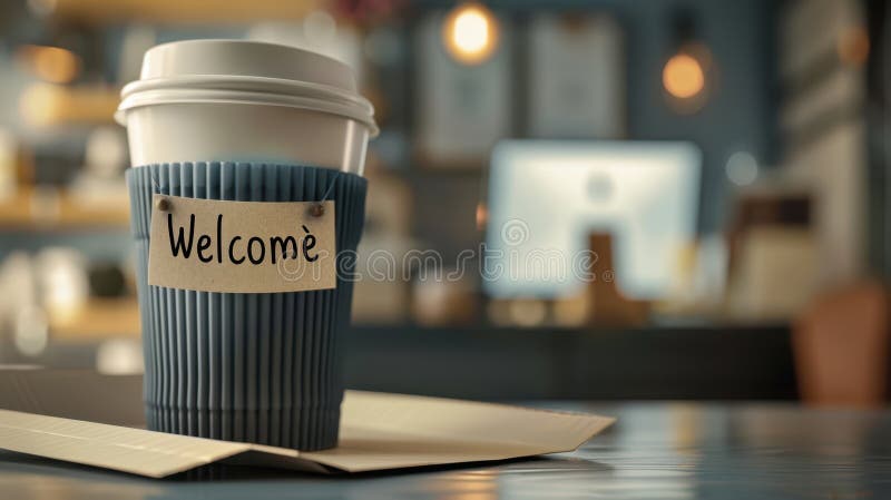 Coffee Cup with Welcome Note.AI Generated Image Stock Photo - Image of ...