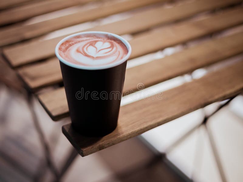 Coffee Cup on Wood Table, in Cafe Stock Photo - Image of service ...