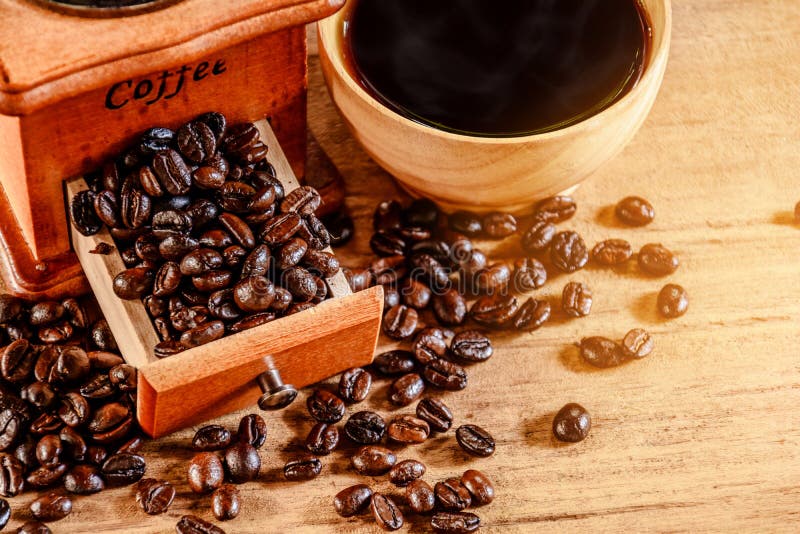 Coffee cup on wood table stock image. Image of coffee - 91390445