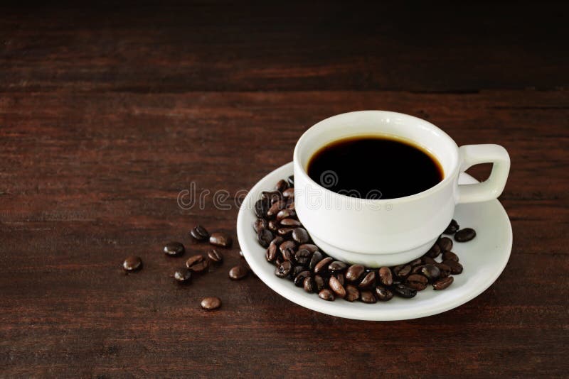 Coffee cup on wood table stock photo. Image of rustic - 91390648