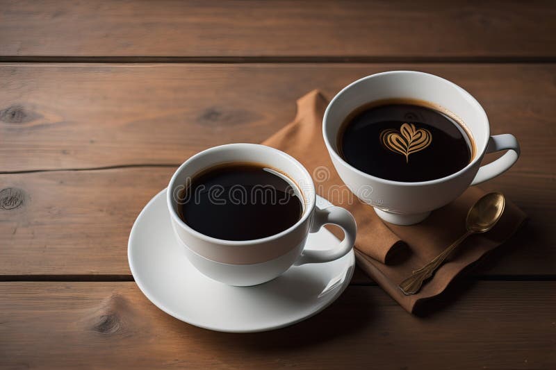 Coffee Cup on Wooden Table with Copy Space, Generative Ai Stock ...