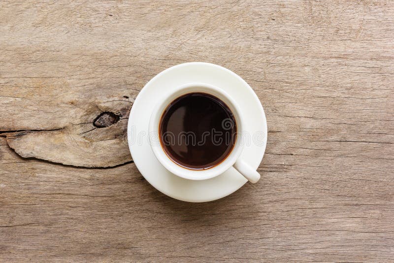 Coffee Cup on Wooden Table, Top View with Copy Space Stock Photo ...