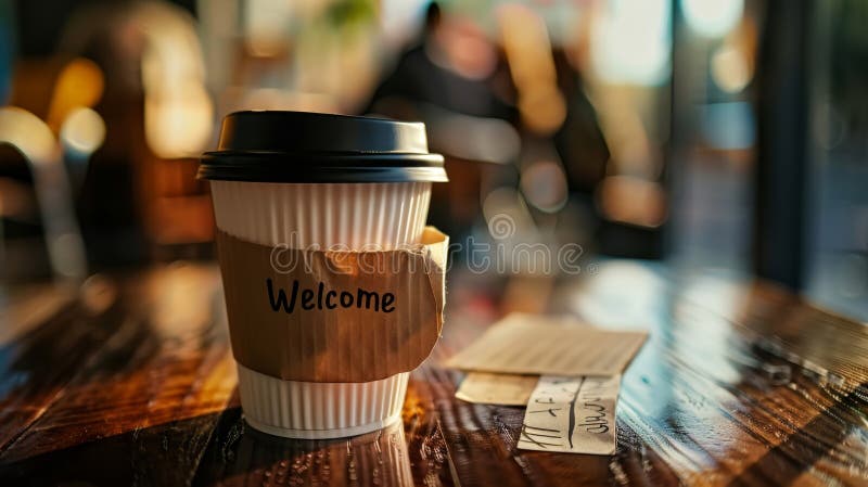 The Coffee Cup with Welcome. AI Generated Stock Image - Image of table ...