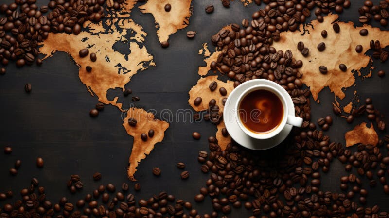 A Coffee Cup on a World Map, Marking the Global Love for Coffee on ...