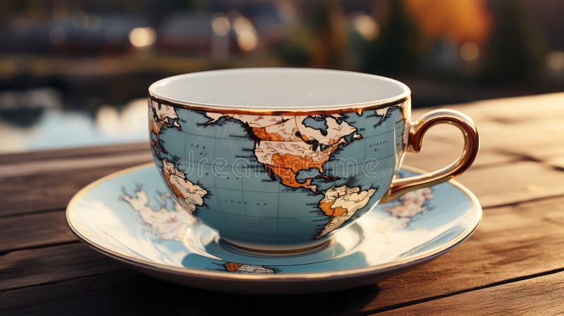 Coffee Cup with World Maps on it Close-up. Generative AI. Stock ...