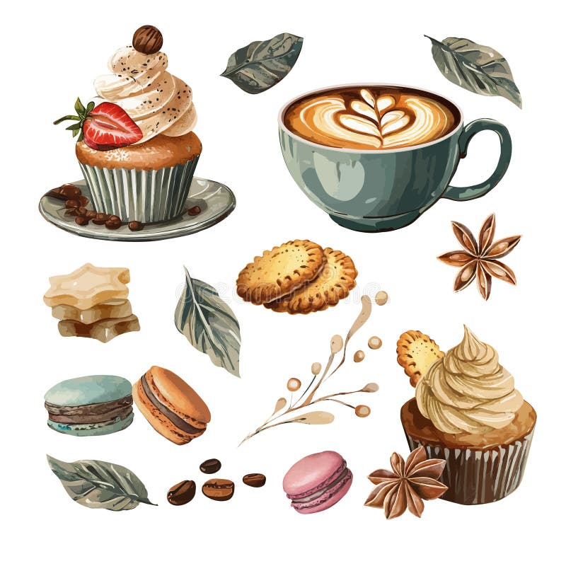 Coffee and Cupcake Element Collection with and Sweets Stock Vector ...