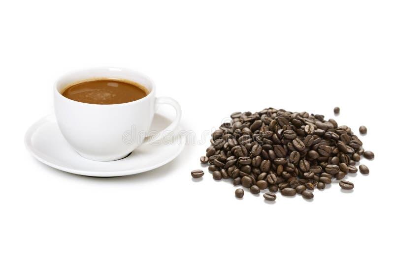 Coffee Cups and Coffee Beans Stock Photo - Image of roasted, saucer ...