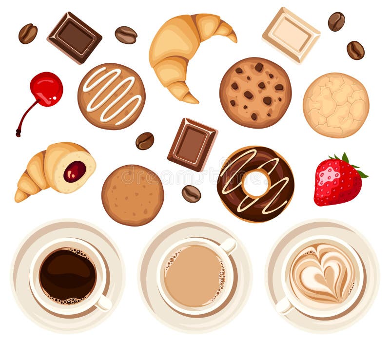 Coffee Cups, Cookies, and Sweets. Set of Vector Illustrations Stock ...