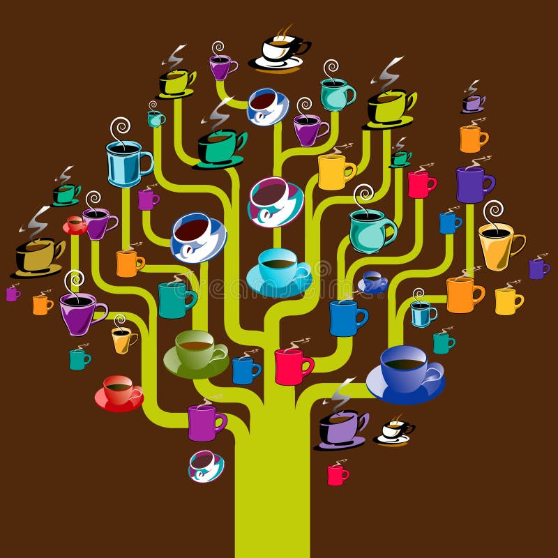 Coffee cups tree stock vector. Illustration of artwork - 5590273