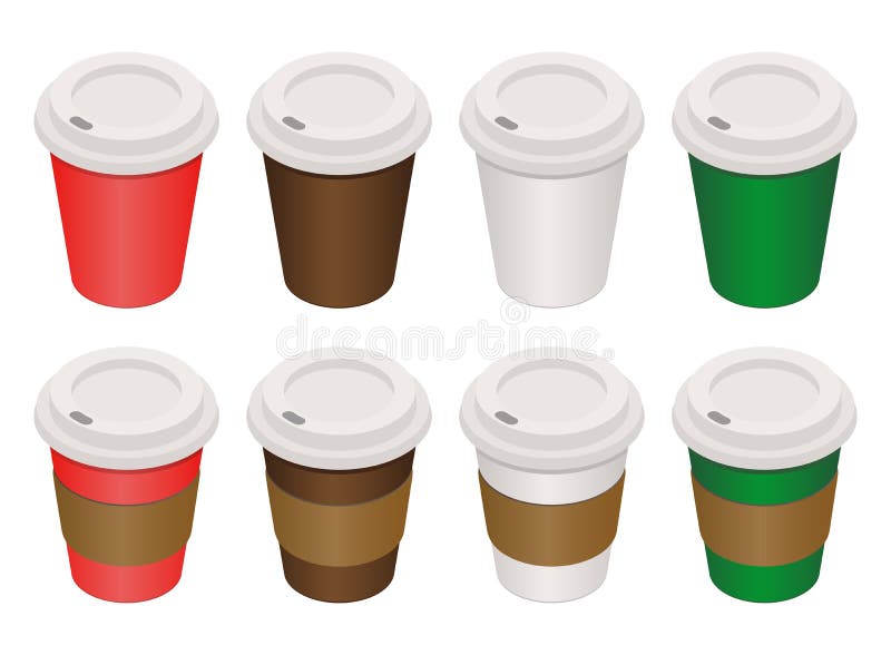 Coffee cups isometric stock illustration. Illustration of brown - 72536249