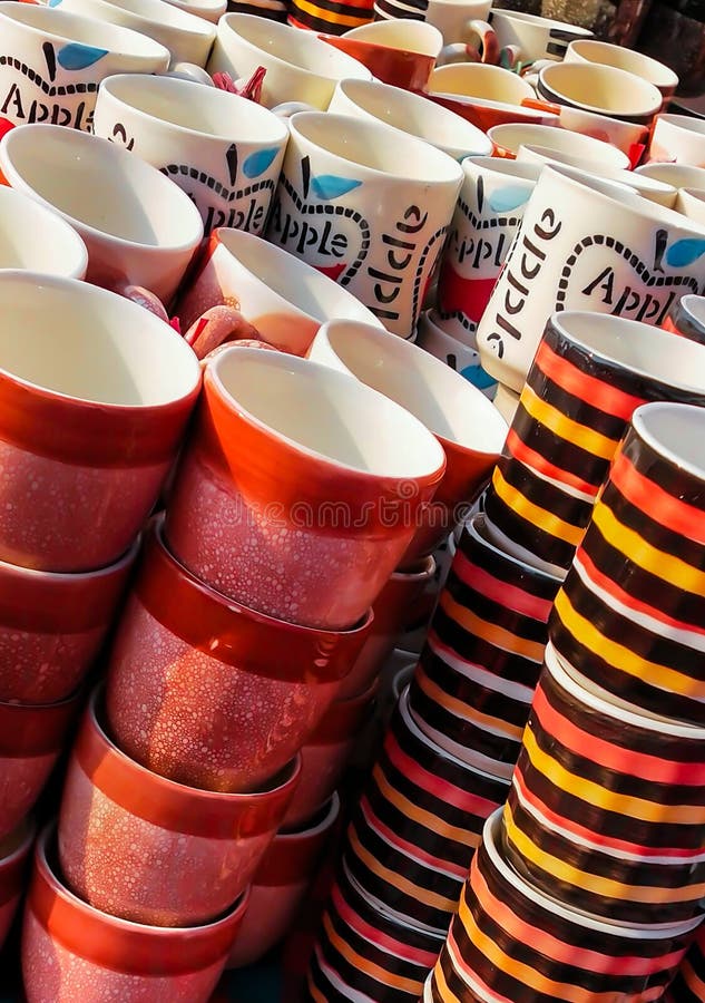 Coffee Cups,mugs of Different Colors and Designs Stock Image - Image of ...