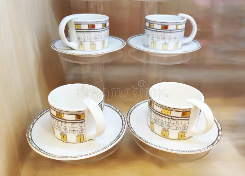 Coffee Cups and Saucers with Beautiful Decorative Pattern on the Shop ...