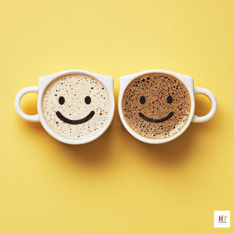 Coffee Cups with Smiley Faces and Different Coffee Types Stock Image ...
