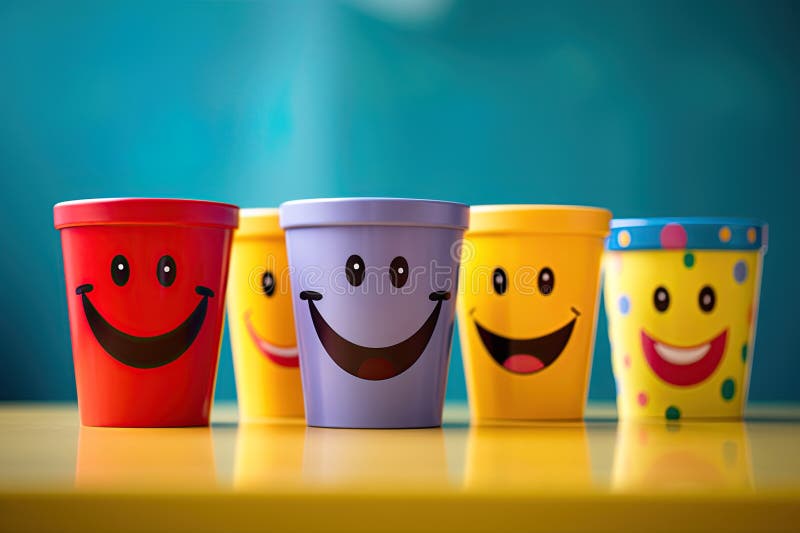 Coffee Cups with Smiling Faces. Ai Generative Stock Illustration ...
