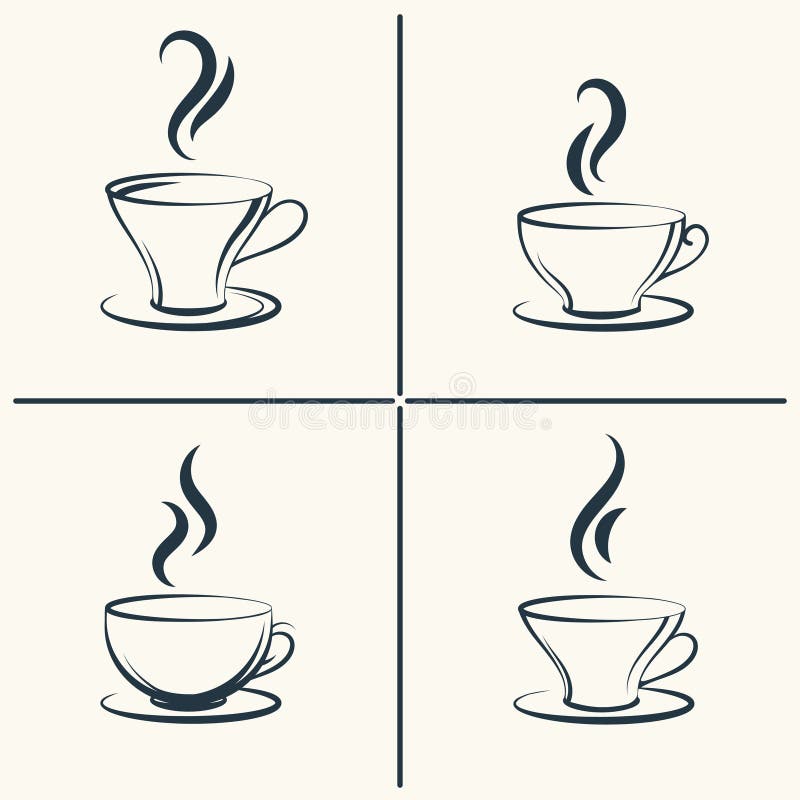 Coffee Cups with Smoke Icon Set Stock Vector - Illustration of grunge ...
