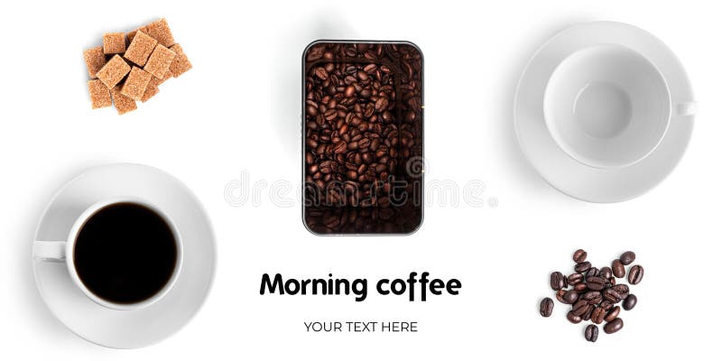Coffee Cups and Sweets on a White Background. Long Header Banner Format ...
