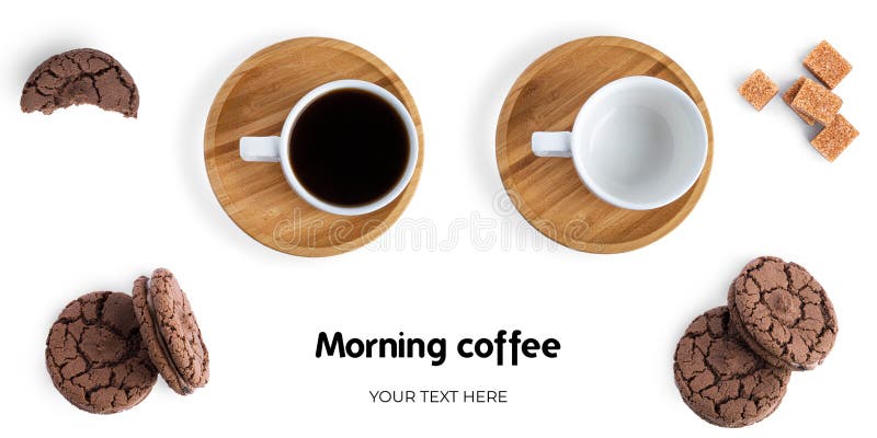Coffee Cups and Sweets on a White Background. Long Header Banner Format ...