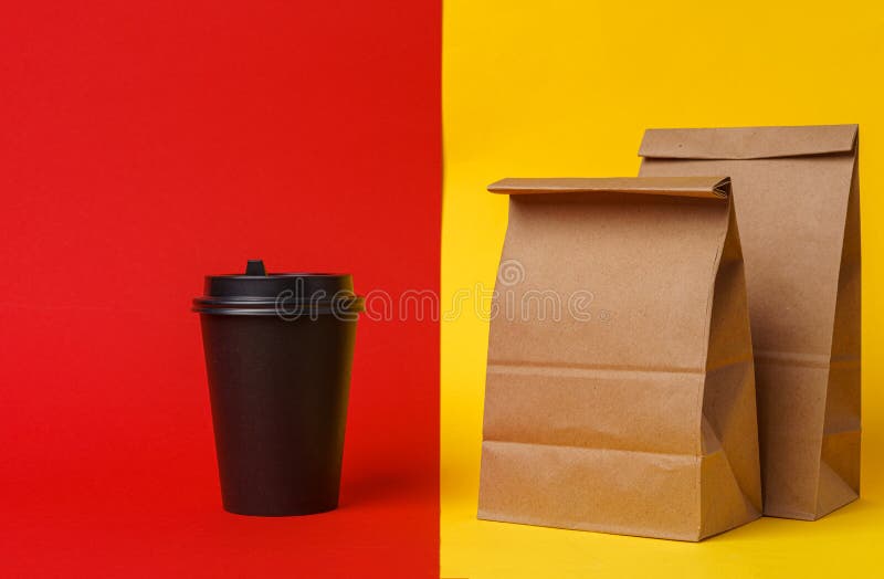 Coffee Cups and Takeaway Food Package. Takeout Meal Stock Image - Image ...