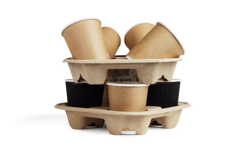 Coffee Cups in Takeaway Paper Trays Stock Image - Image of close ...
