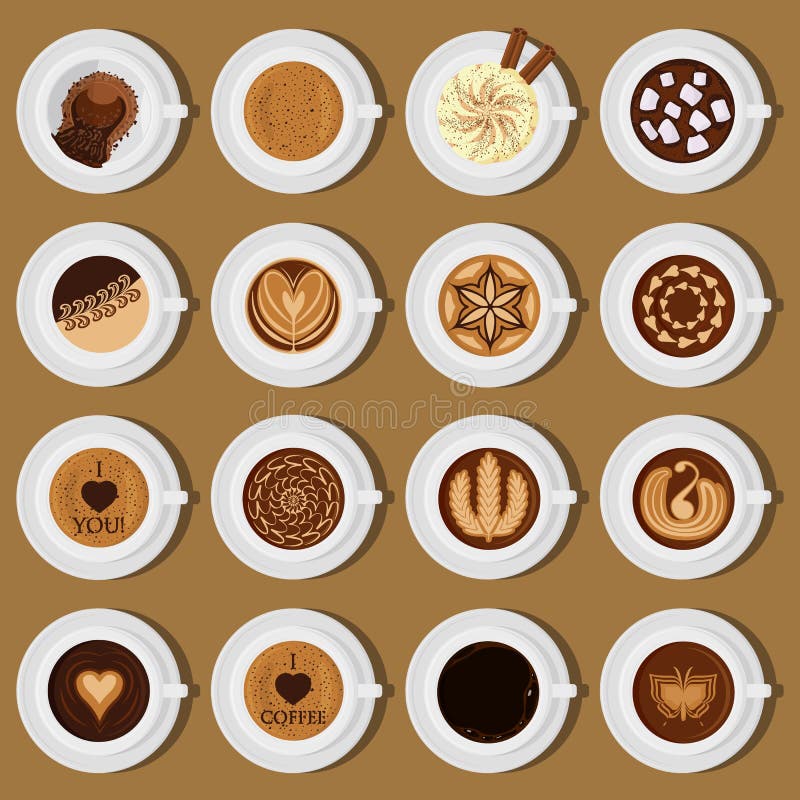Coffee Cups Top View Collection Vector Illustration Different ...