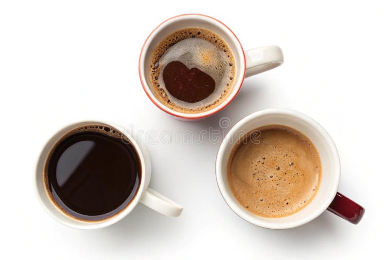 Coffee Cups Top View Including Empty One Set Isolated on White Stock ...