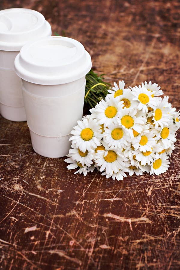 Coffee and daisies stock image. Image of gardening, table - 63987463