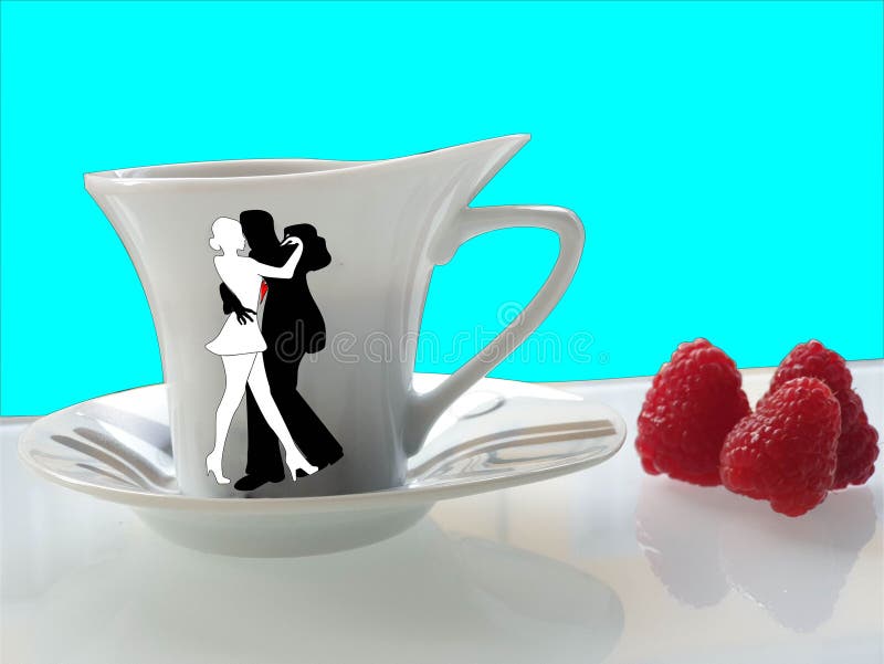 Coffee Cup with Dance and Srasberry Stock Illustration - Illustration ...