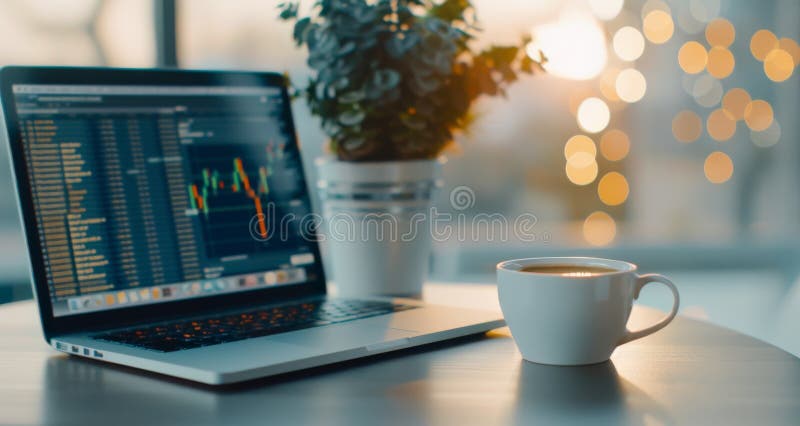 Coffee and Data Analysis in a Cafe Stock Photo - Image of closeup, focus: 328417554