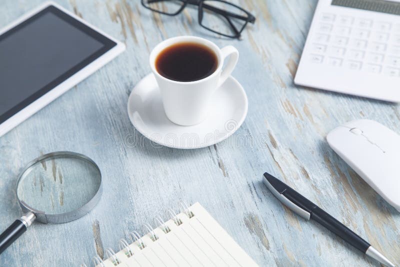 Coffee on the Desk. Office Modern Workplace Stock Photo - Image of tech ...