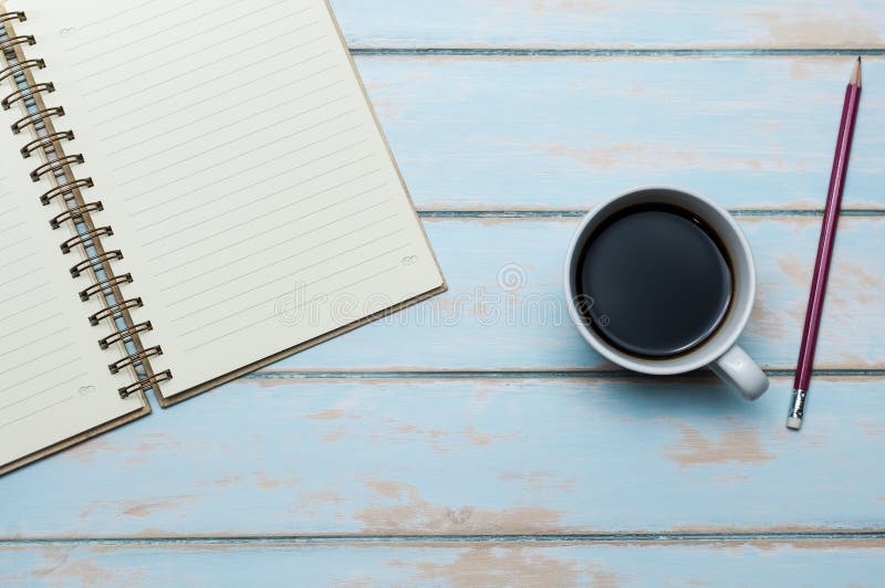 Coffee with Diary and Pencil on Wooden Floor. Stock Image - Image of ...