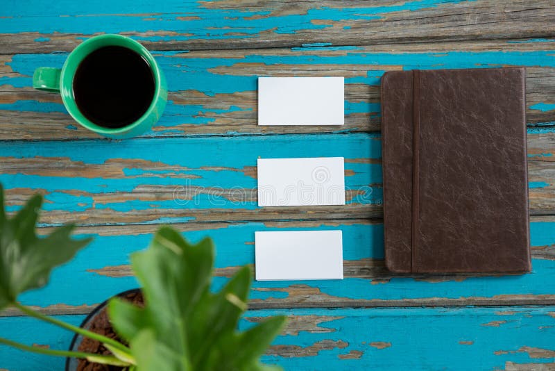 Coffee, Diary with Sticky Notes on Wooden Table Stock Image - Image of ...