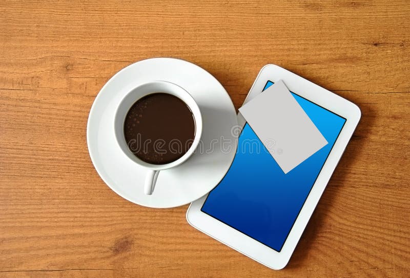 Coffee with digital tablet stock photo. Image of note - 47284388