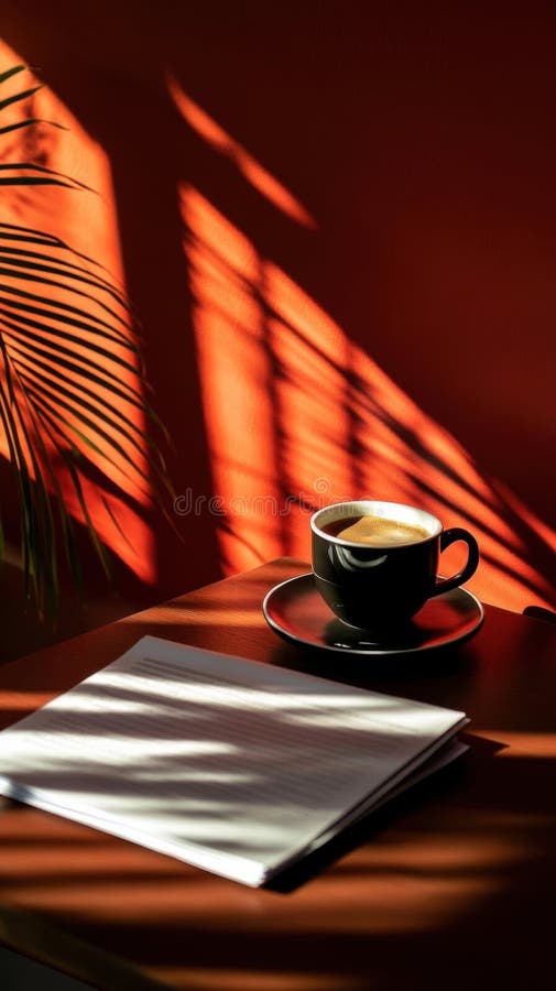 Coffee and Documents with Sunlight, Calm Morning and Work Environment ...