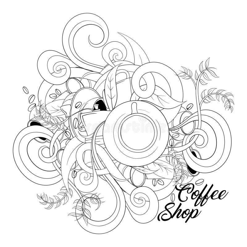 Coffee in Doodle Art with Simple Ornament Design for World Coffee Day ...