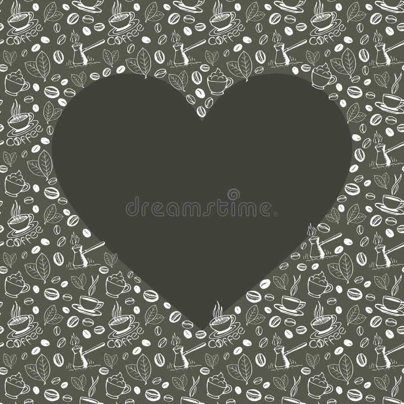 Coffee Symbols Background with Heart Shape Inside Stock Vector ...