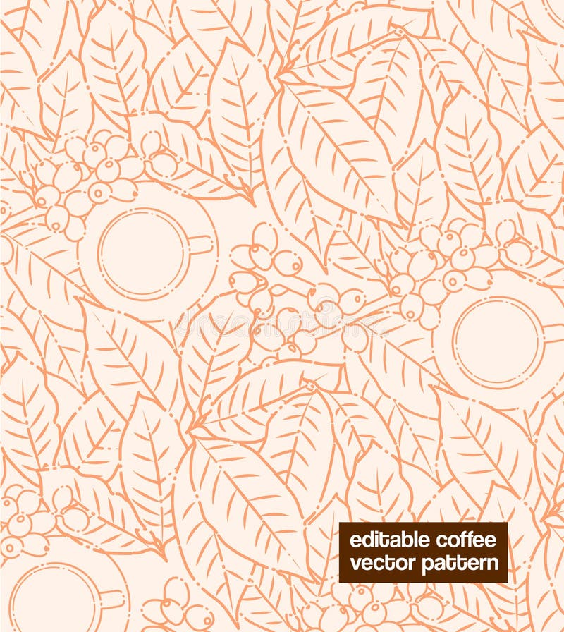 Coffee Doodles or Seamless Coffee Leaf Pattern on Light Colour ...