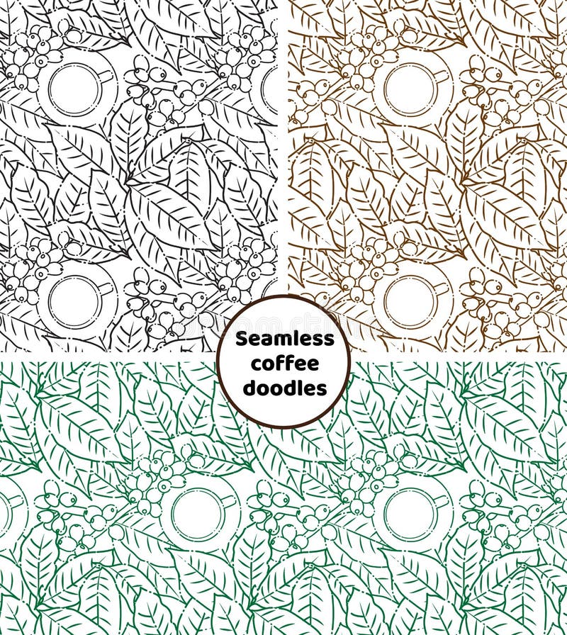 Coffee Doodles or Seamless Coffee Leaf Pattern. Stock Vector ...