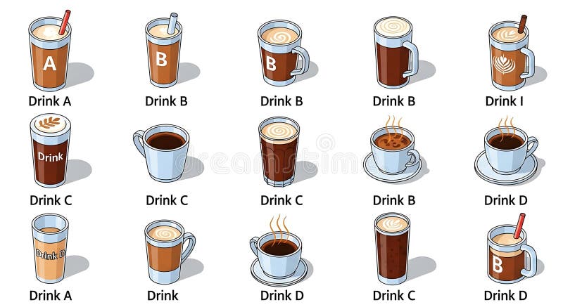 Coffee Drink Types Illustration Stock Vector - Illustration of glass ...