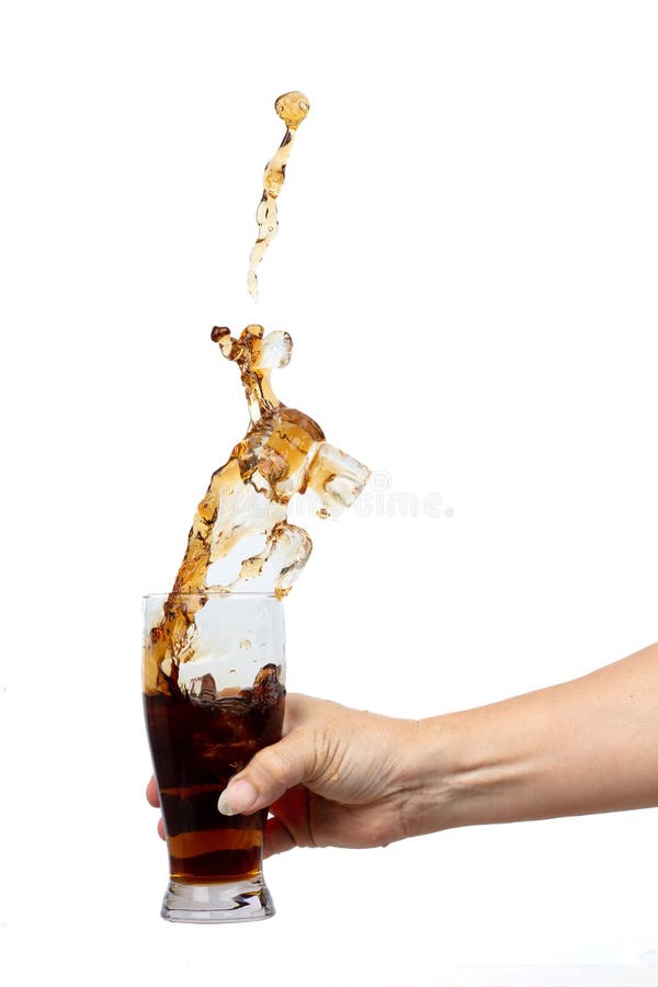 Coffee Drink Water Mix Ice Cube Fall Pouring Down in Shape Form Line of ...