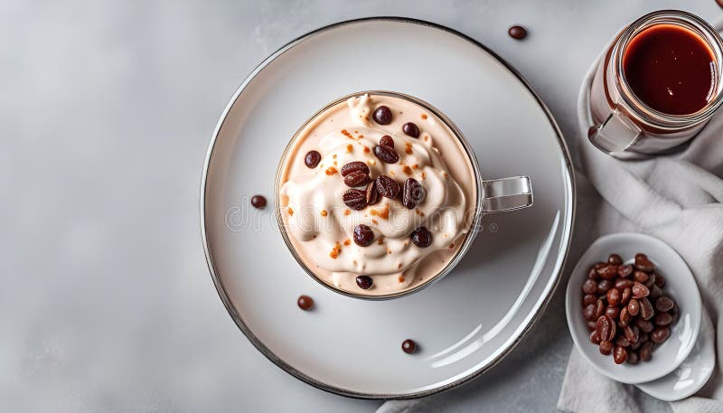 Coffee Drink with Whipped Cream and Chocolate Drizzle Stock ...