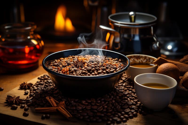 Coffee Drinking Ritual, Bean Roasting, a Drink Made from Roasted and ...