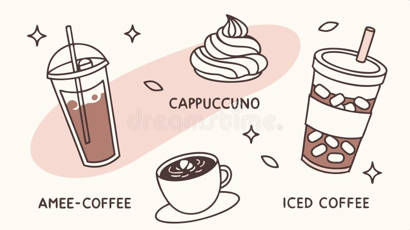Coffee Drinks Assortment, Cafe Menu, Beverage Choices Illustration ...
