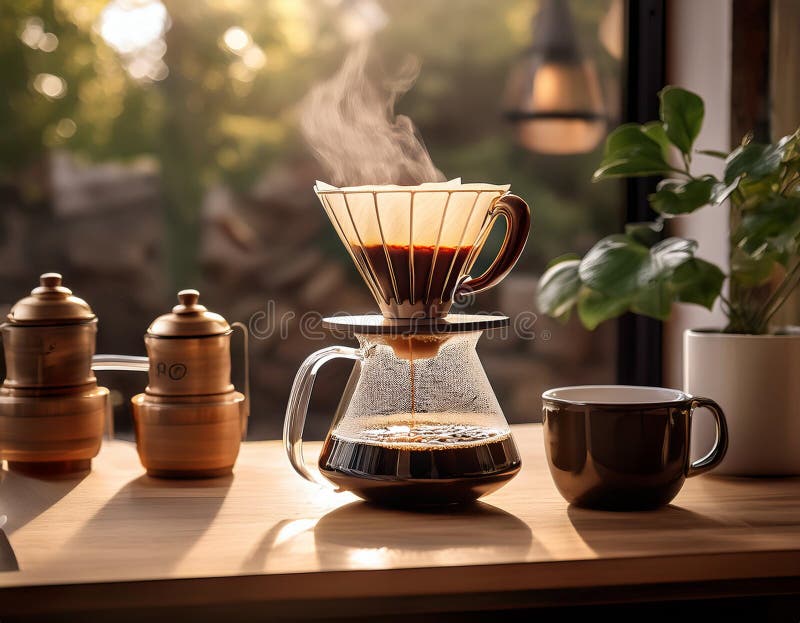 Coffee Drip Process Captured in a Serene Home Setting Stock Illustration - Illustration of ...