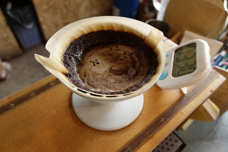 Coffee in Dripping Filter on Stand Stock Image - Image of filter ...