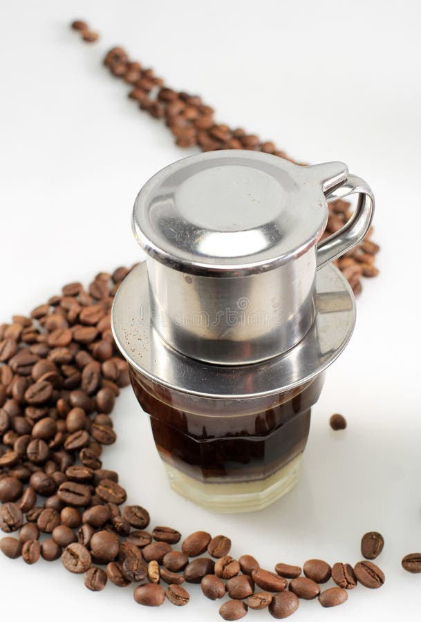 Coffee Dripping in Vietnamese Style on White Table Stock Photo - Image ...