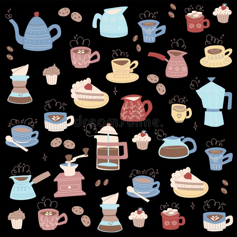 Coffee Element and Objects on Dark Background Stock Vector ...