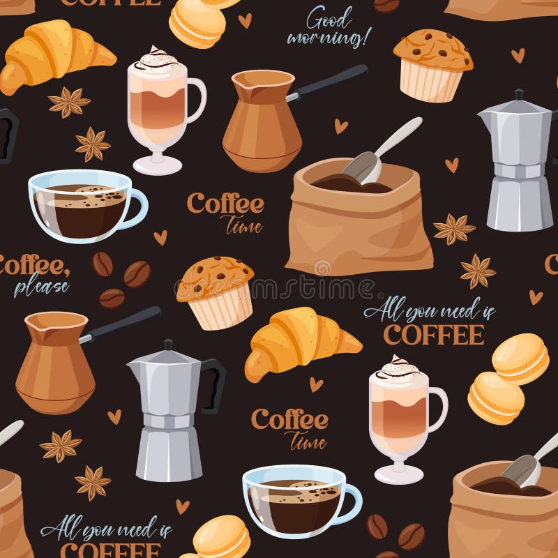 Vector Seamless Patern with Coffee Elements Stock Vector - Illustration ...