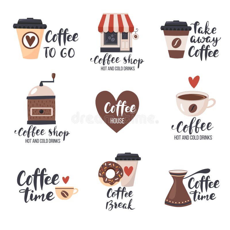 Coffee Emblem Set with Calligraphy Text. Stock Vector - Illustration of ...